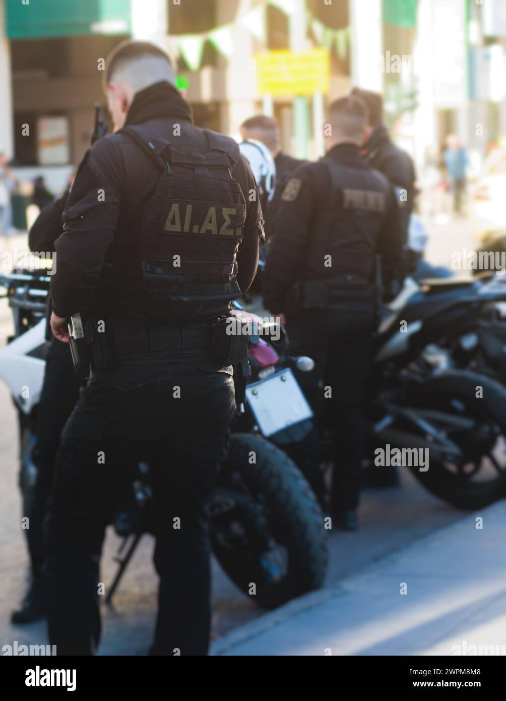 Hellenic Police with "Greek Police" logo emblem on uniform, Greek ...