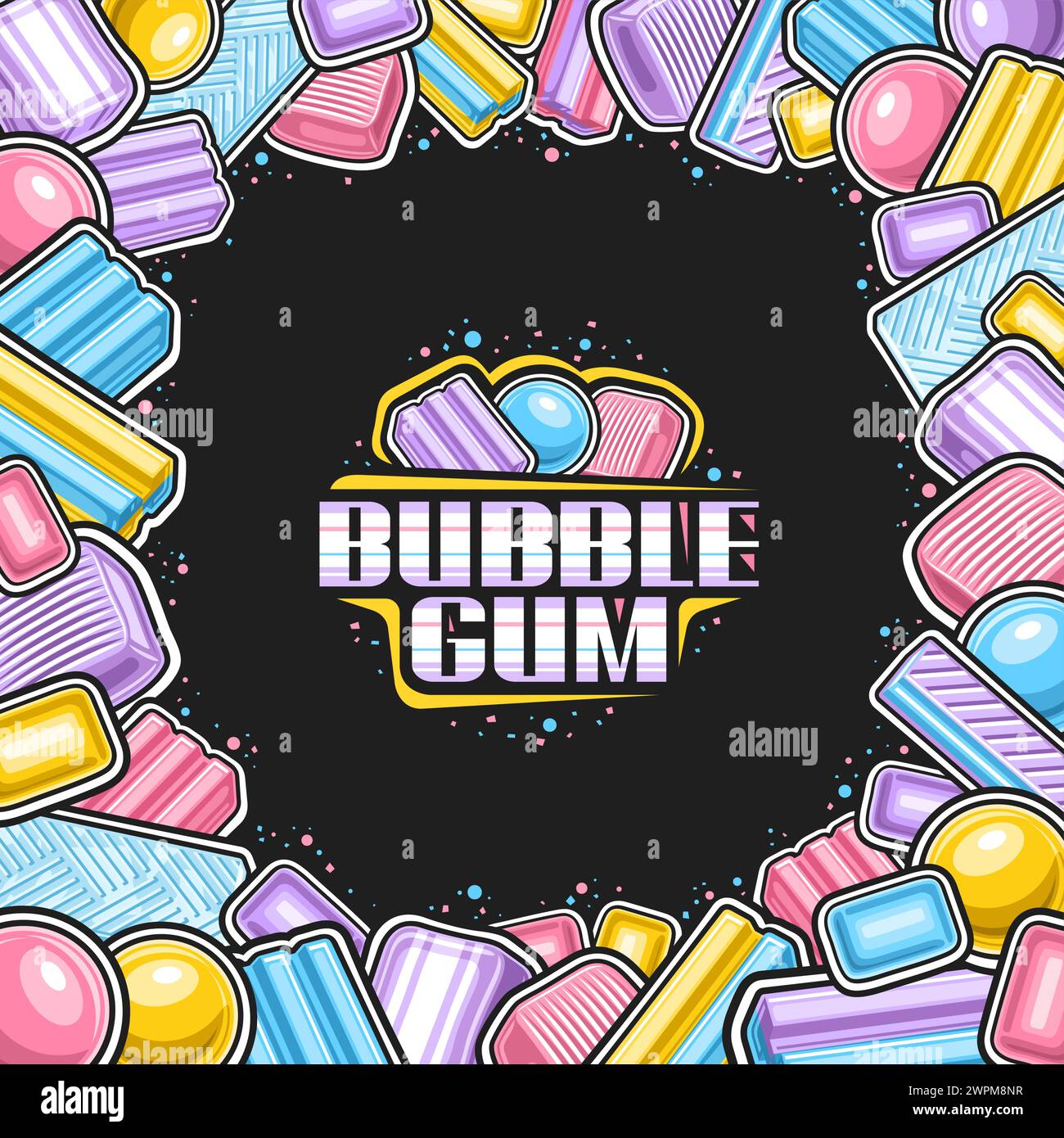 Vector Bubble Gum Frame, square placard with outline illustration of ...