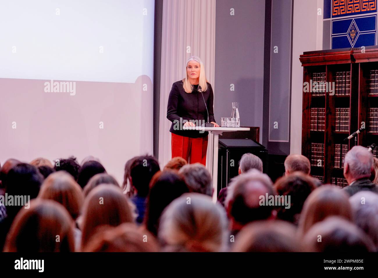 Oslo 20240308.Crown Princess Mette-Marit is present when Gro Harlem ...