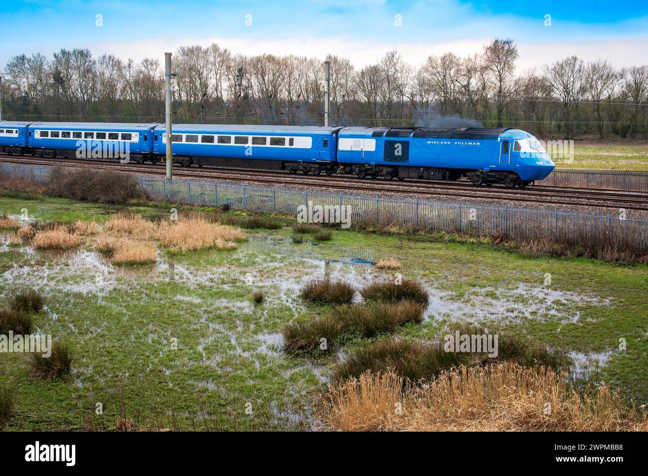 The Blue Pullman HST train passing Winwick on the West Coast Main Line ...