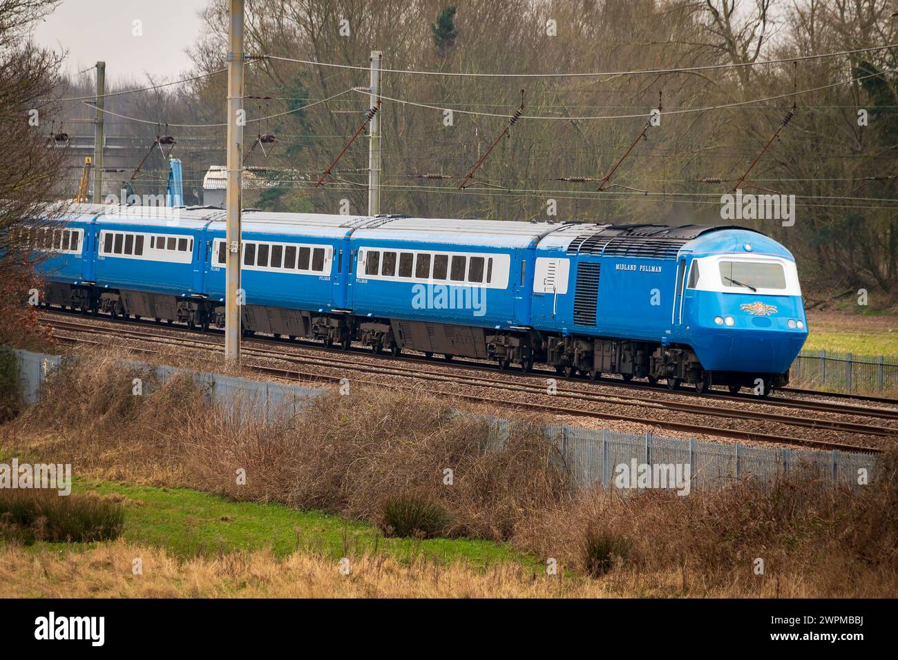 The Blue Pullman HST train passing Winwick on the West Coast Main Line ...