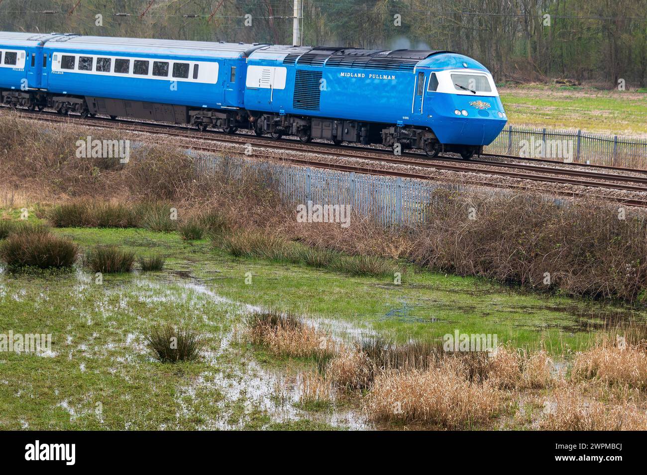 The Blue Pullman HST train passing Winwick on the West Coast Main Line ...