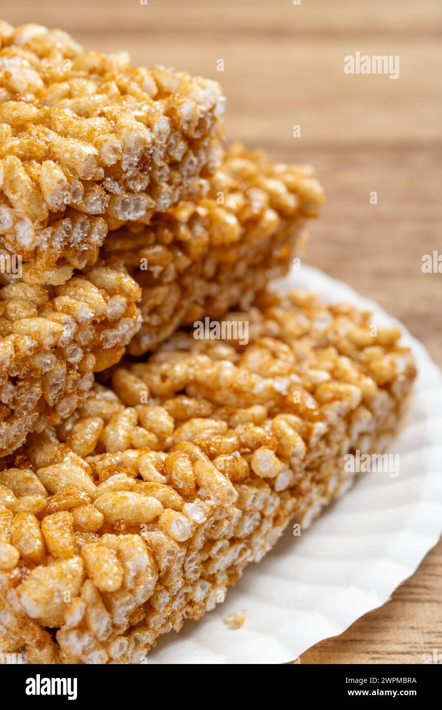 angle view puffed rice blocks on a dish at vertical composition Stock ...