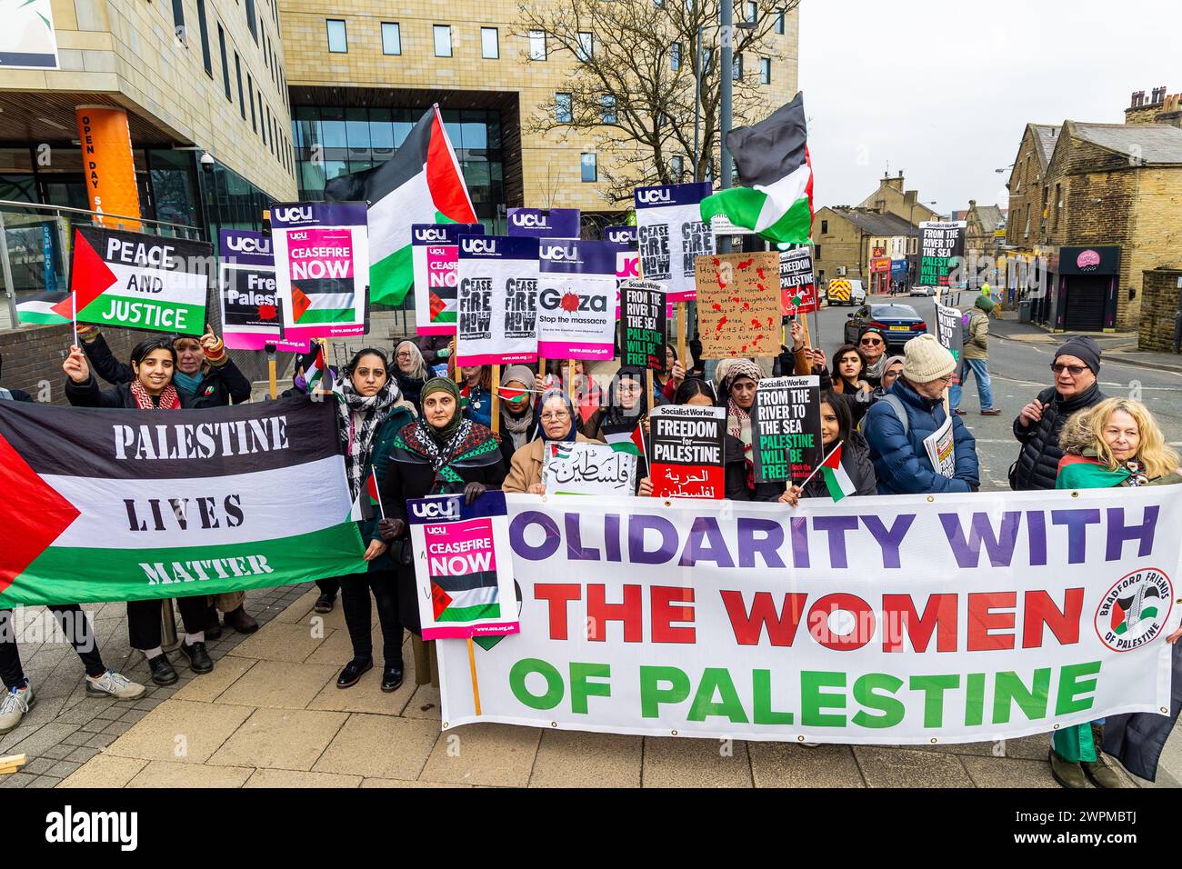 Bradford, UK, 08 March 2024, solidarity with the women of Palestine on ...