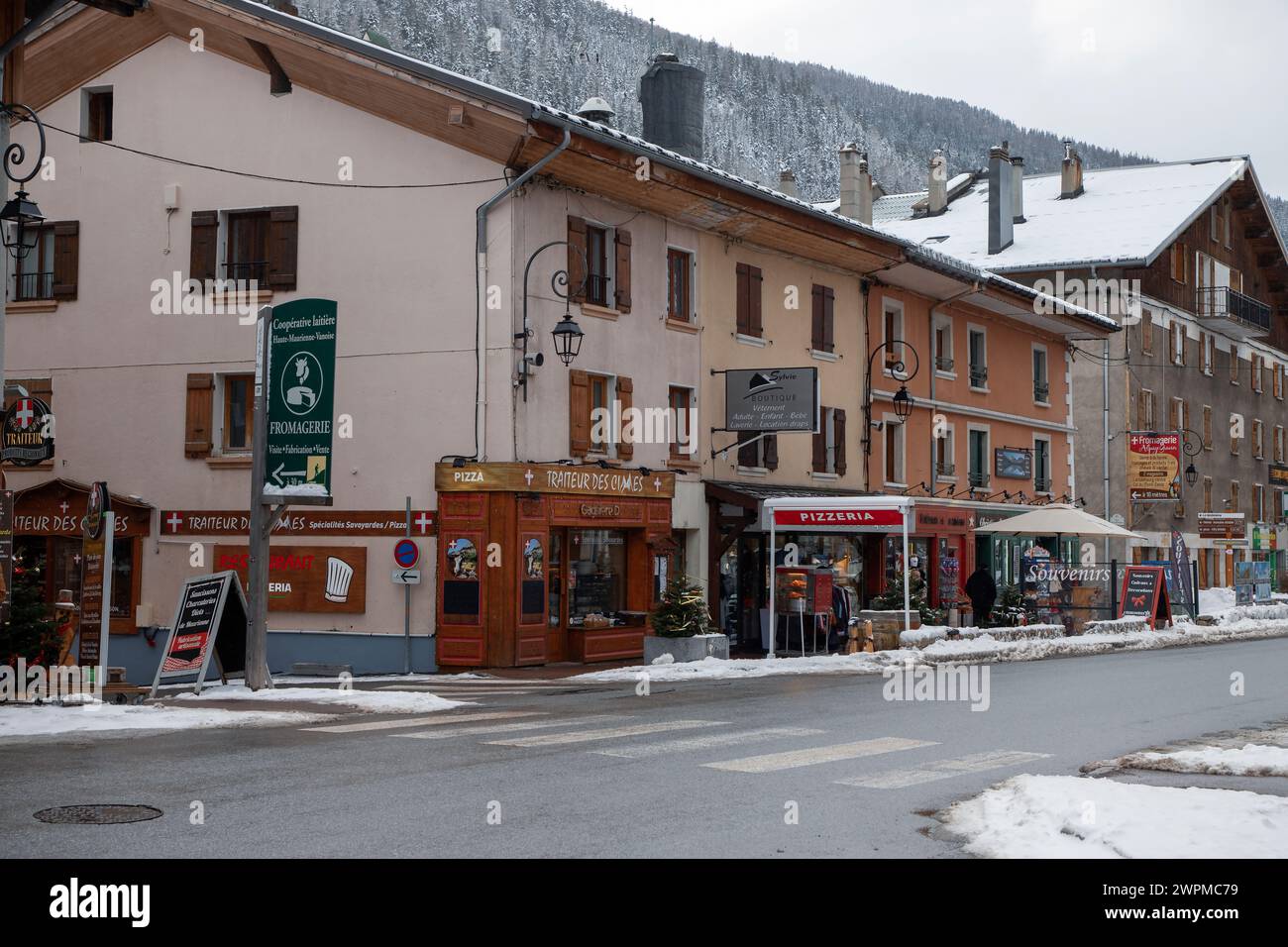 Winter view of the main street of Lanslebourg, a small, picturesque ...