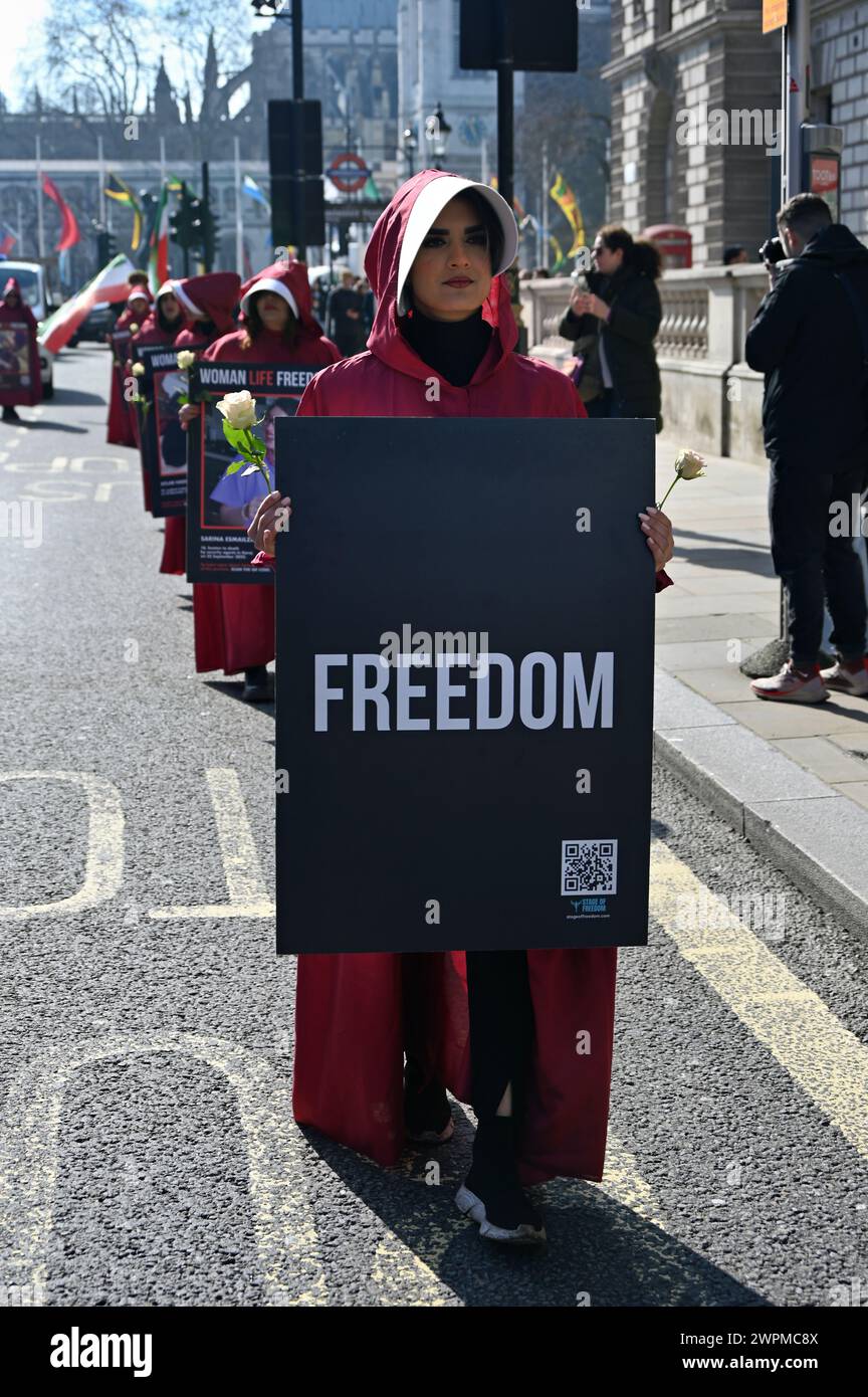 Whitehall, LONDON, ENGLAND - MARCH 08 2024. Iranian protesters took to ...