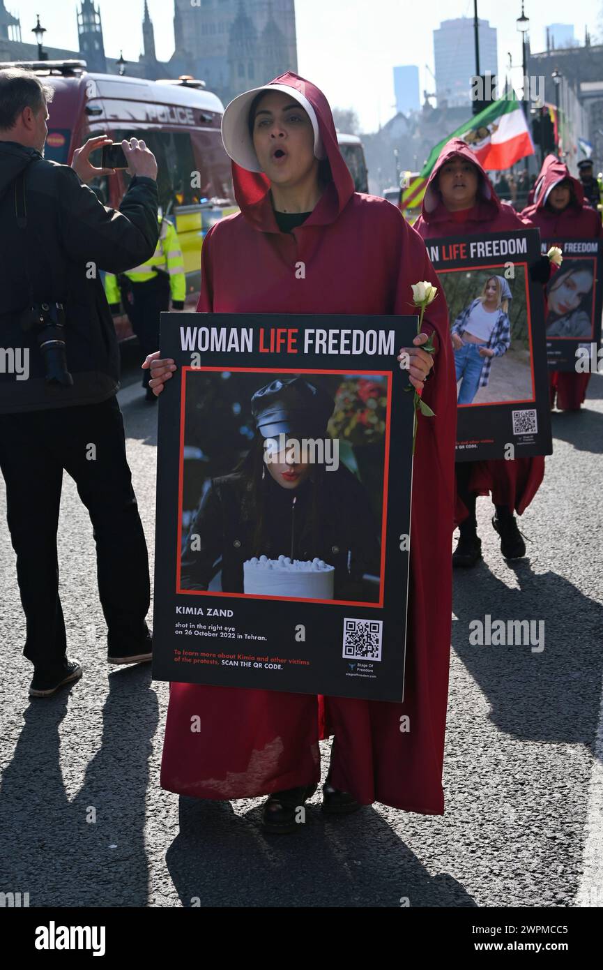 Whitehall, LONDON, ENGLAND - MARCH 08 2024. Iranian protesters took to ...