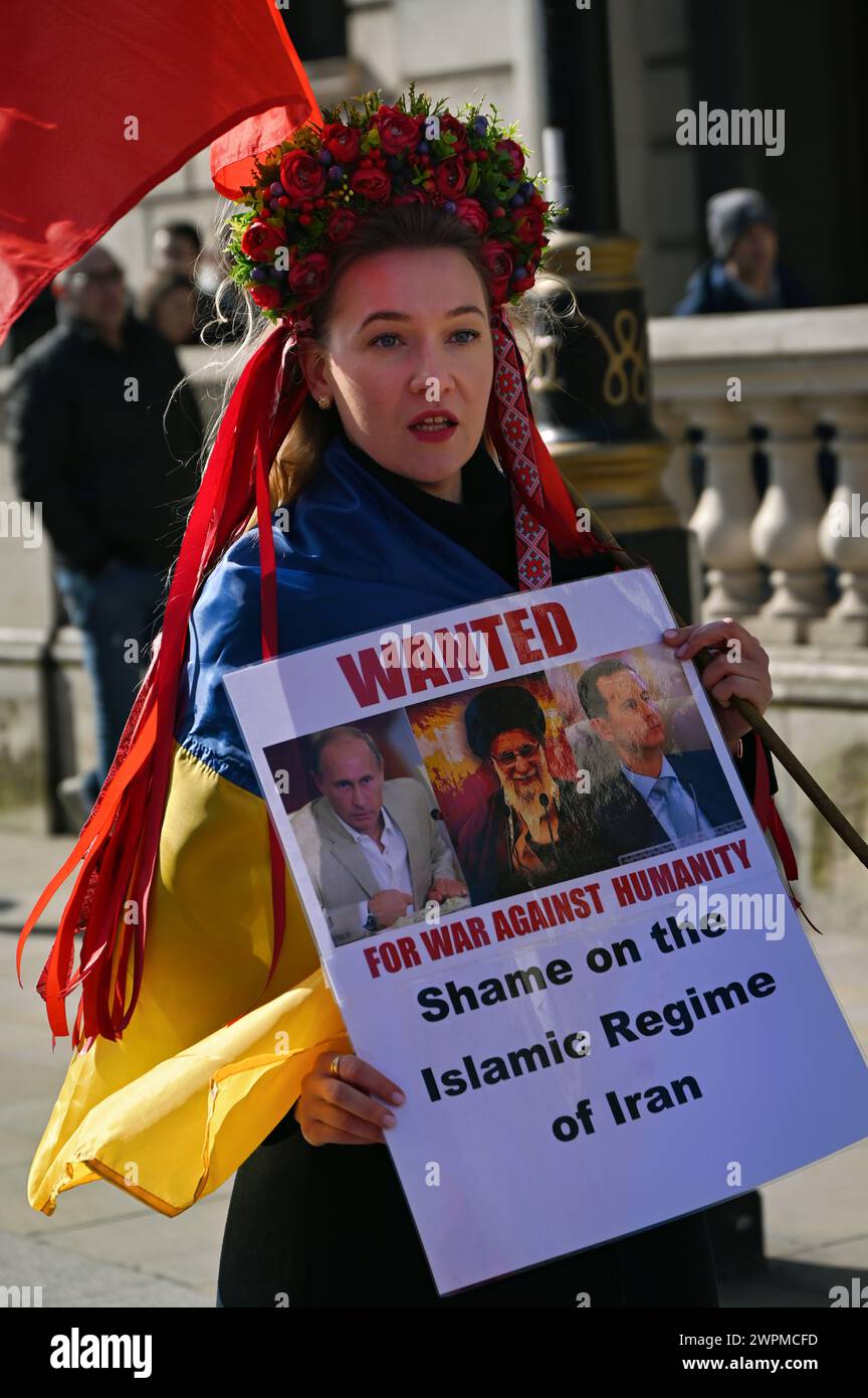 Whitehall, LONDON, ENGLAND - MARCH 08 2024. Iranian protesters took to ...