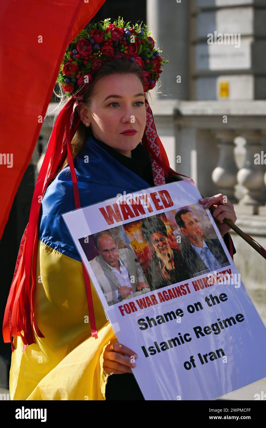 Whitehall, LONDON, ENGLAND - MARCH 08 2024. Iranian protesters took to ...