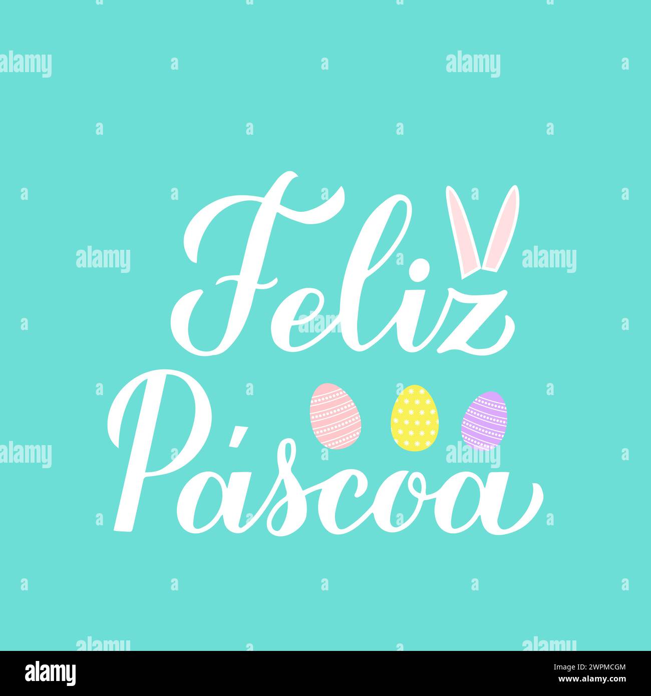 Happy Easter calligraphy hand lettering in Portuguese language on mint ...
