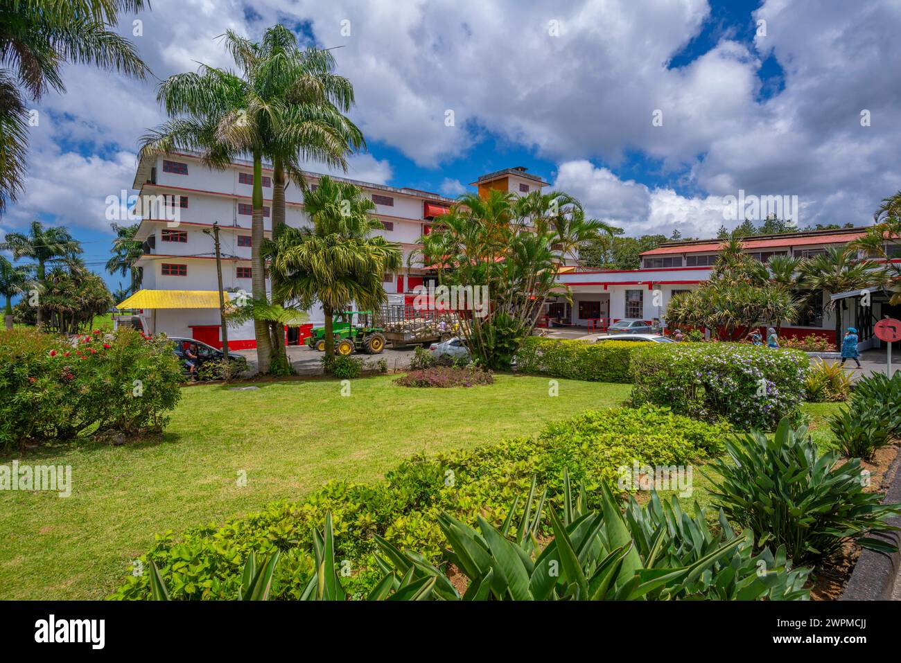 View of exterior of Bois Cheri Tea Factory, Savanne District, Mauritius ...
