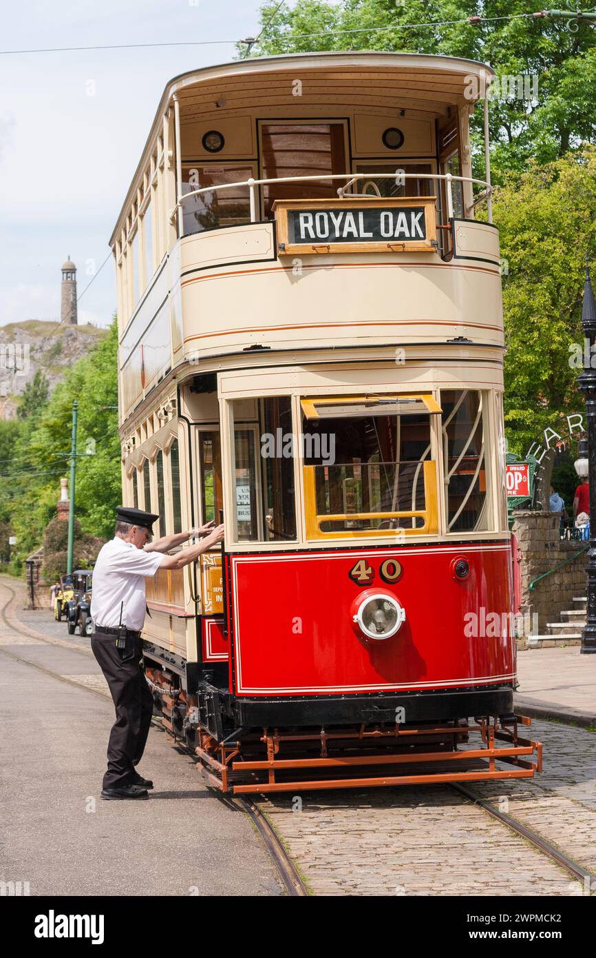 Trams at the Crich Tramway museum Derbyshire Stock Photo - Alamy