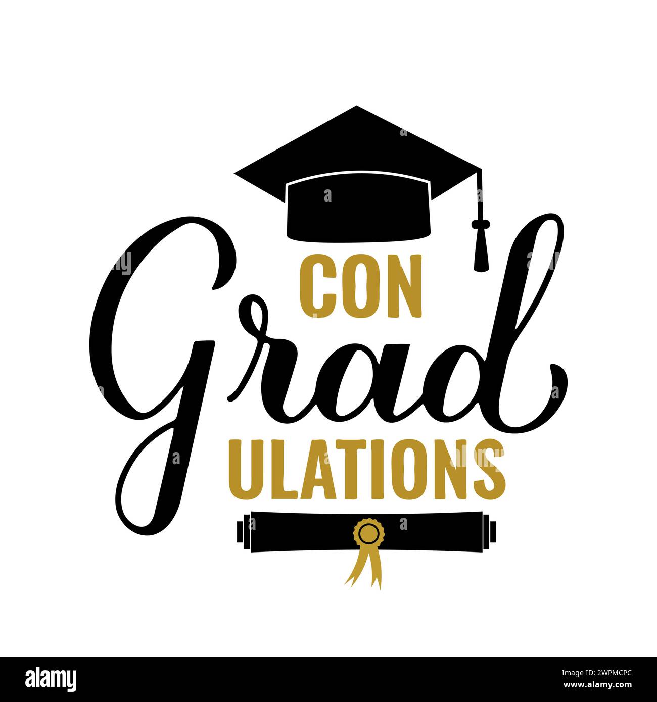 ConGRADutations lettering with graduation hat isolated on white ...