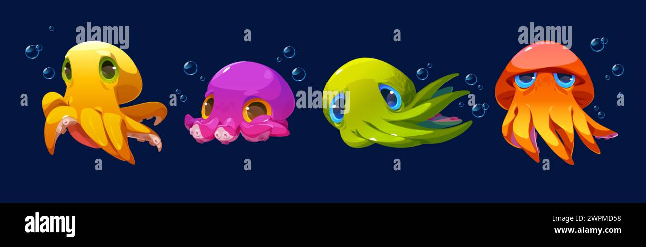 Set of octopus characters isolated on background. Vector cartoon ...