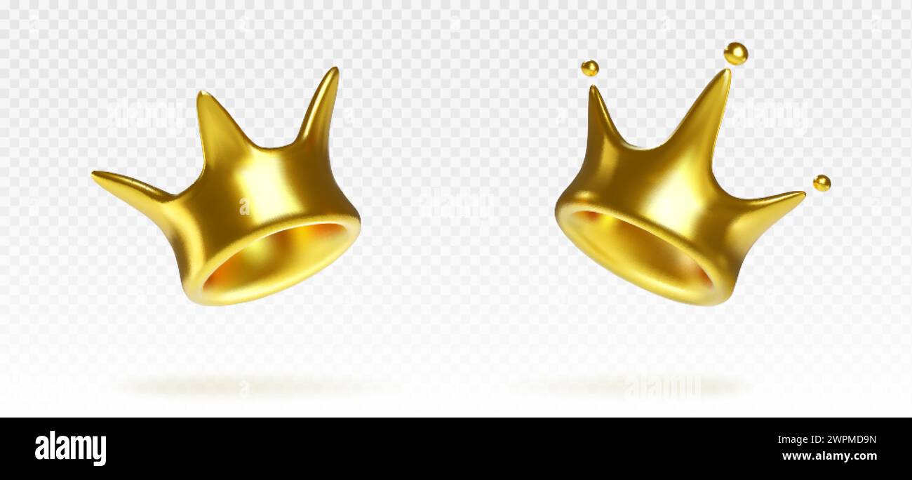 Golden king crown in different angles. Realistic 3d vector illustration ...