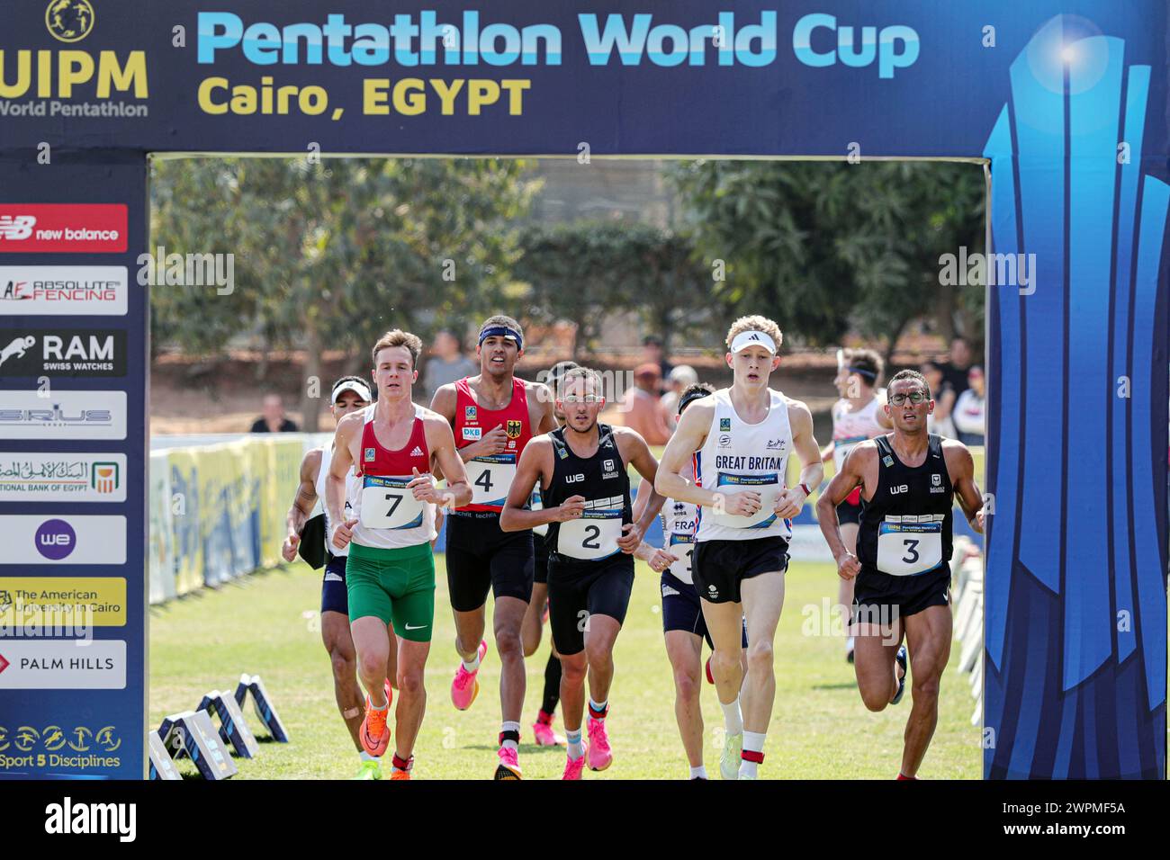 Cairo, Egypt. 8th Mar, 2024. Athletes compete in laser run during the ...