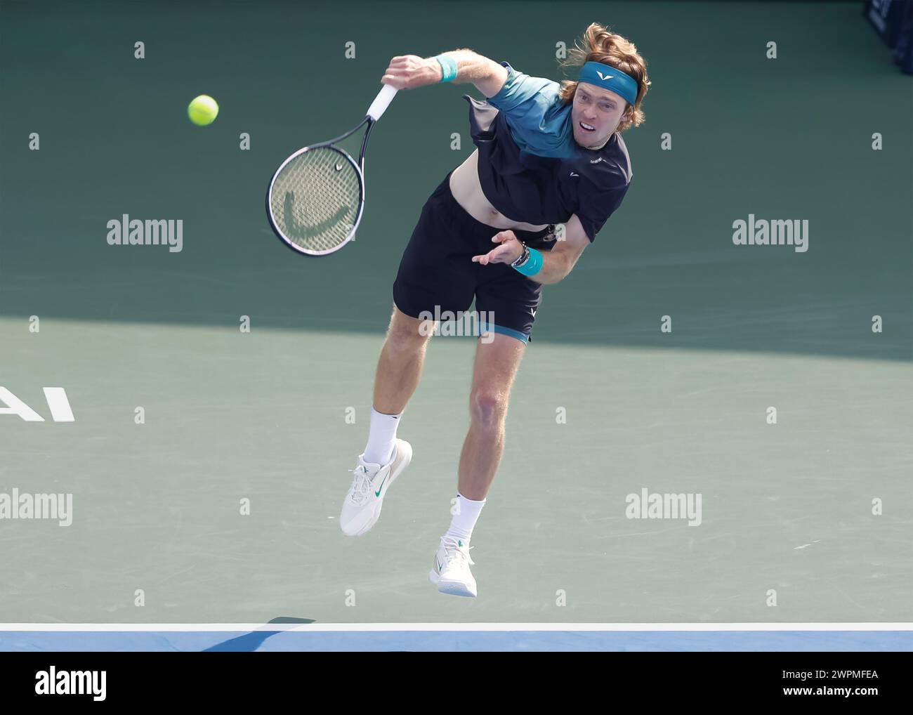 Andrey Rublev in action at the Dubai Duty Free Tennis Championships ...