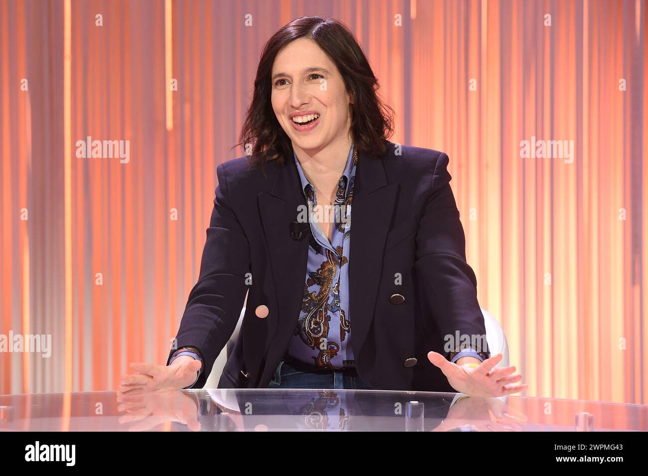 Rome, Italy. March 5, 2024; Elly Schlein attends TV Broadcast Cinque ...