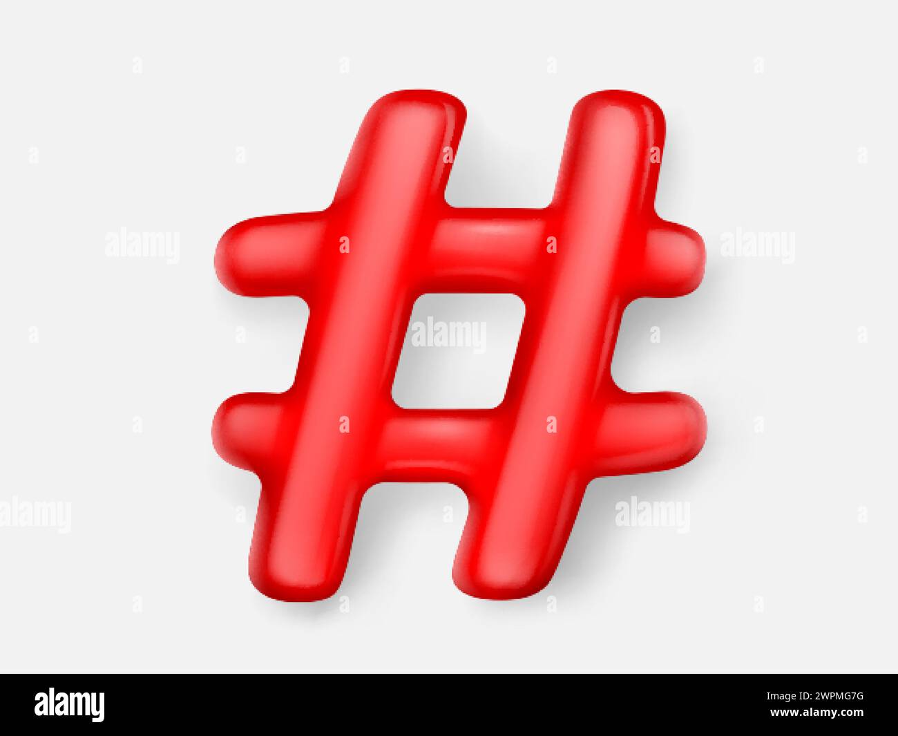 3d red hashtag symbol icon. Realistic vector illustration of social ...