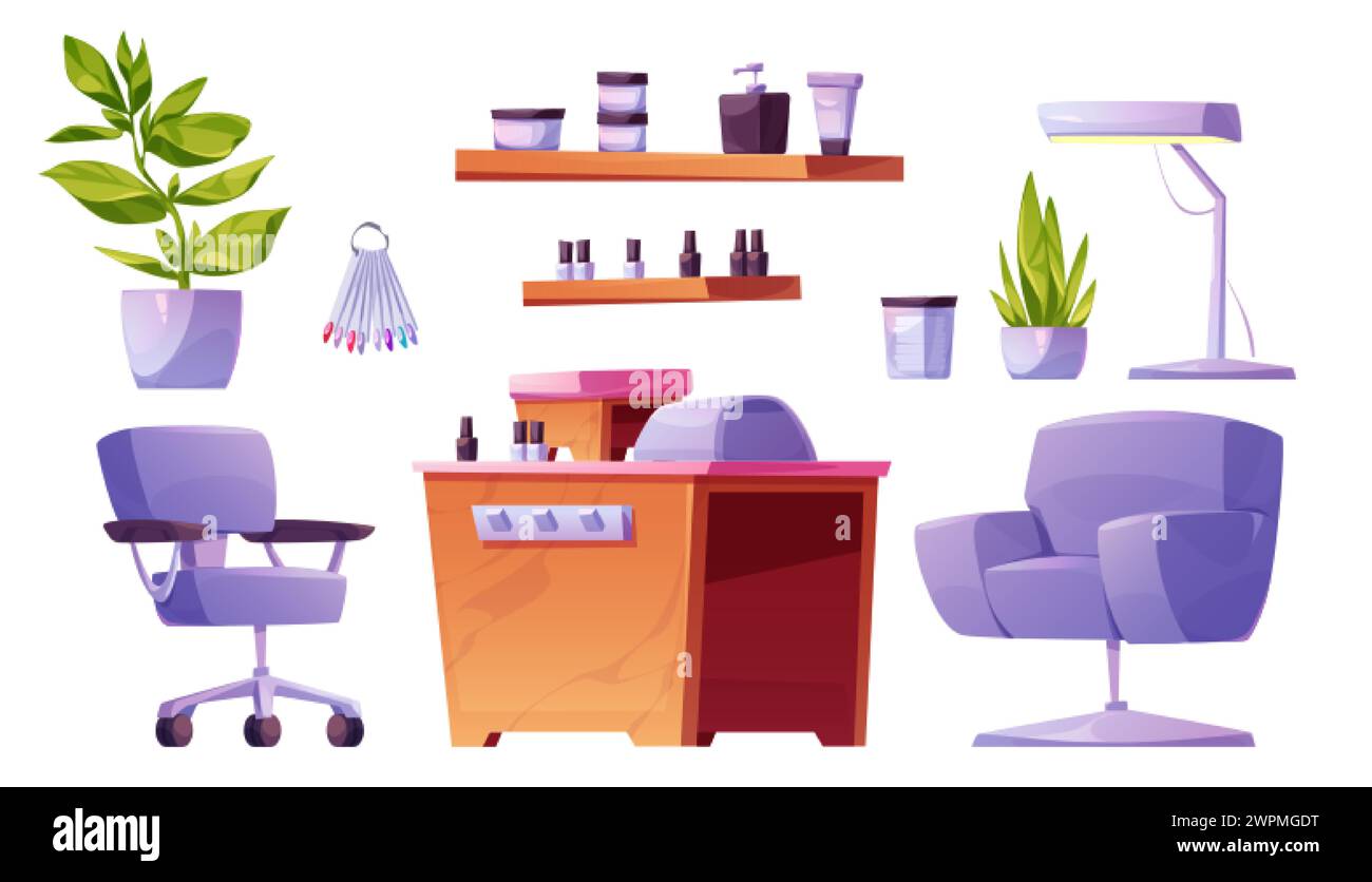 Nail salon interior elements isolated on white background. Vector ...