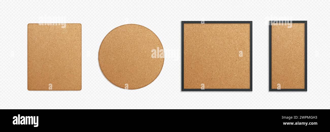 Set of memo pin boards with cork texture isolated on transparent ...