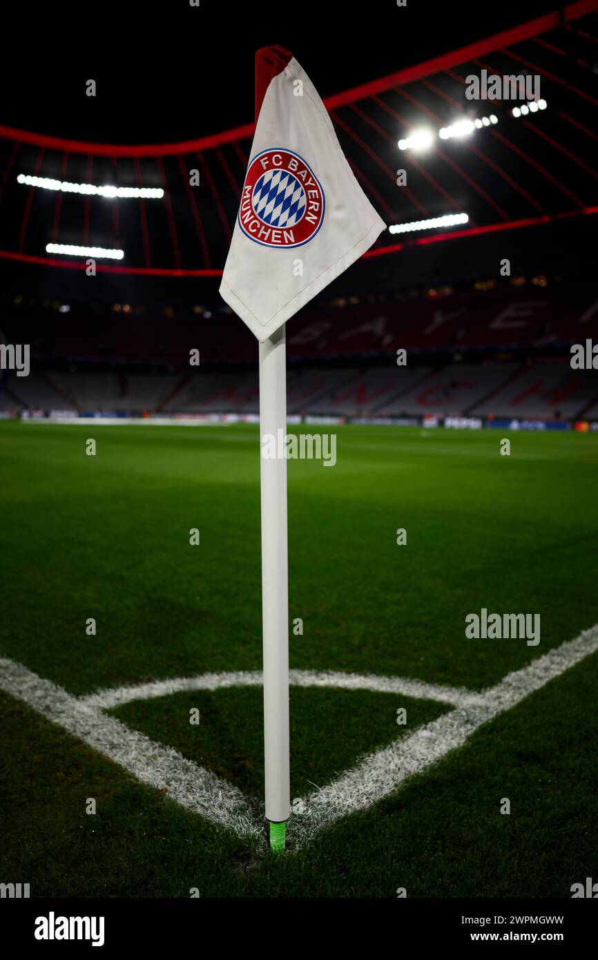 Munich, Germany. 5 March 2024. A corner flag bearing the logo of FC ...