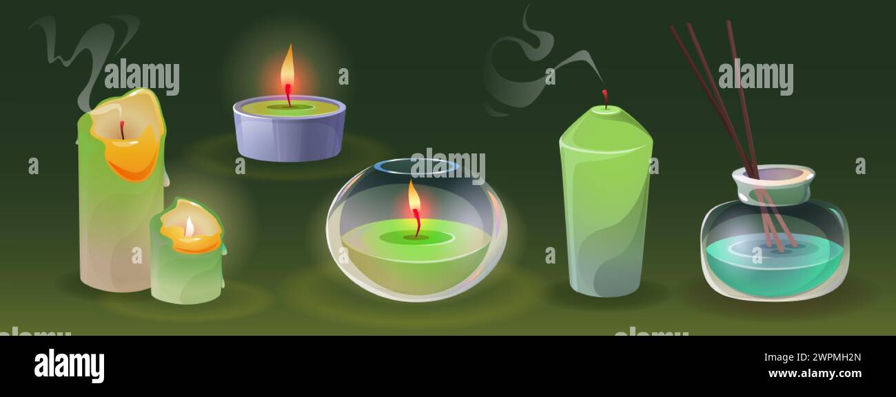 Aroma candles burning and extinguished with smoke and scent diffuser ...