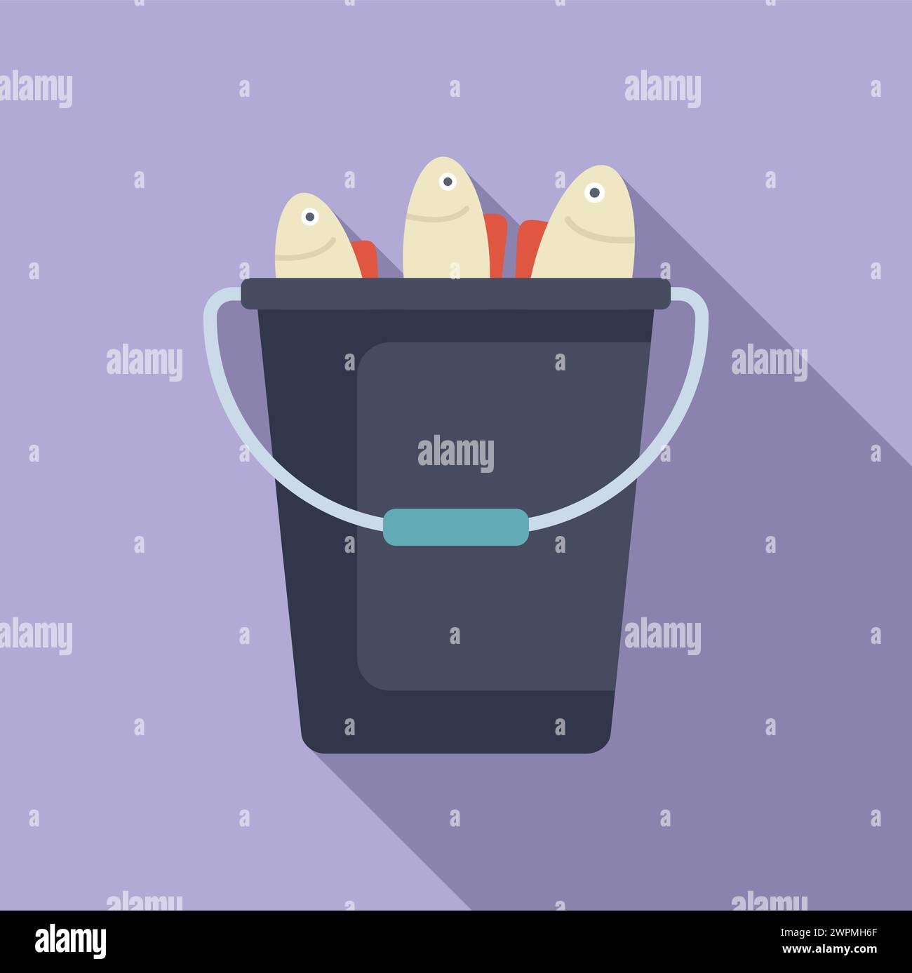 Full bucket of fish icon flat vector. Icy day season. Landscape outdoor ...
