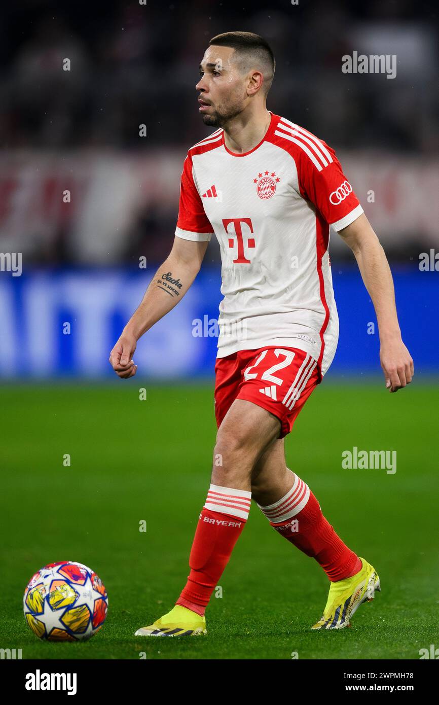 Munich, Germany. 5 March 2024. Raphael Guerreiro of FC Bayern Munchen ...