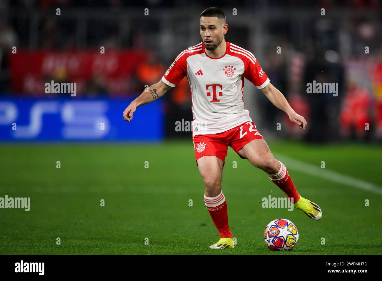 Munich, Germany. 5 March 2024. Raphael Guerreiro of FC Bayern Munchen ...
