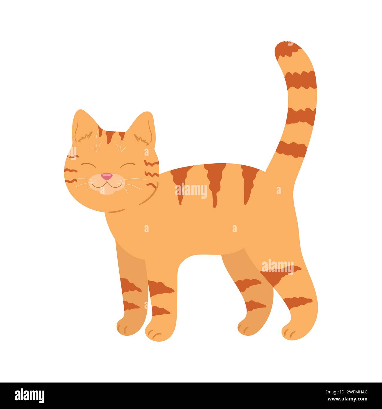 Cute hand drawn red tabby cat. Cartoon ginger cat. Vector illustration ...