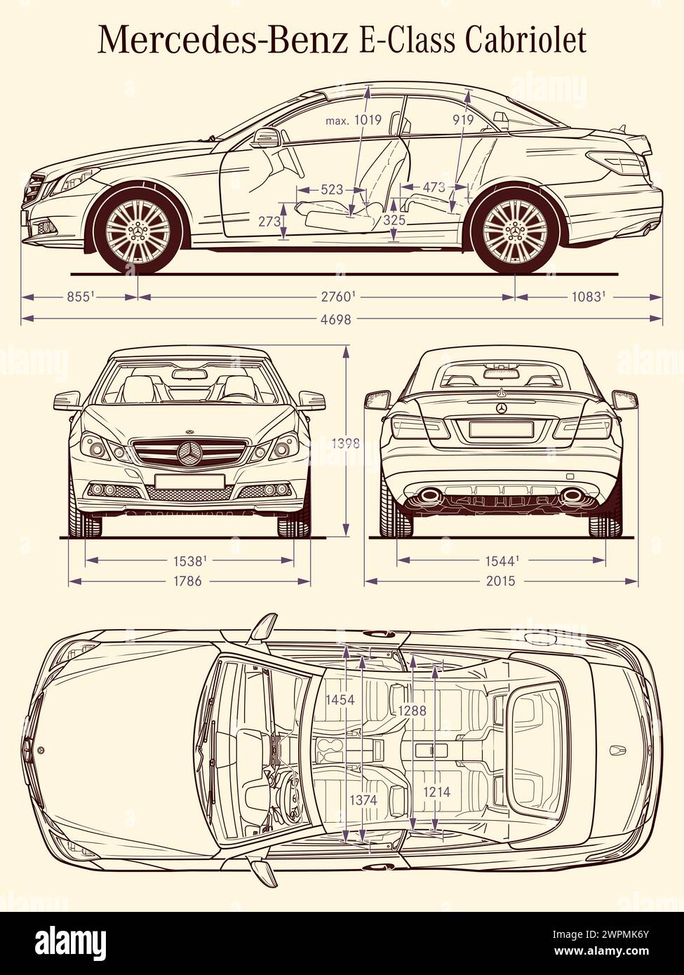 Mercedes Benz E Class Cabriolet 2010 car blueprint PDF Vector file ...