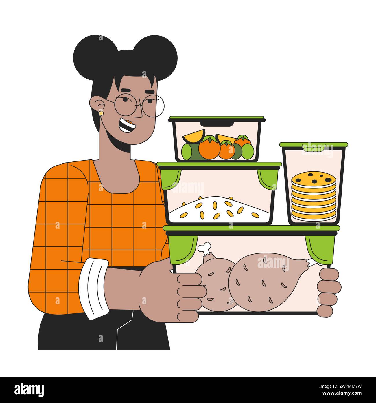 Carrying meal prep containers line cartoon flat illustration Stock ...