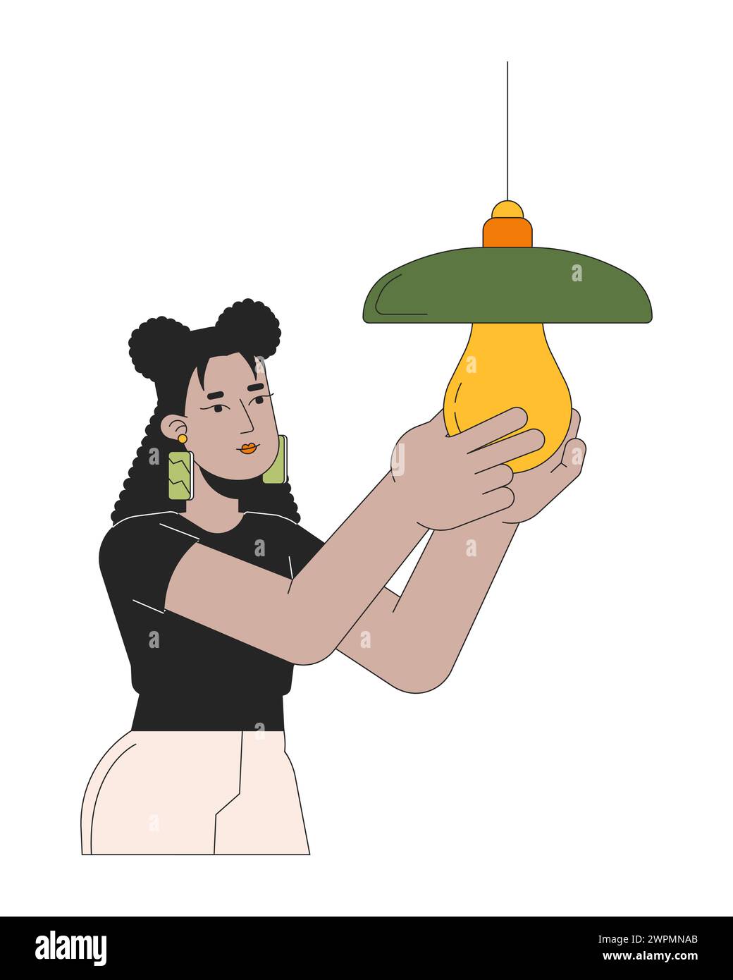 Switching to energy saving lightbulb line cartoon flat illustration ...