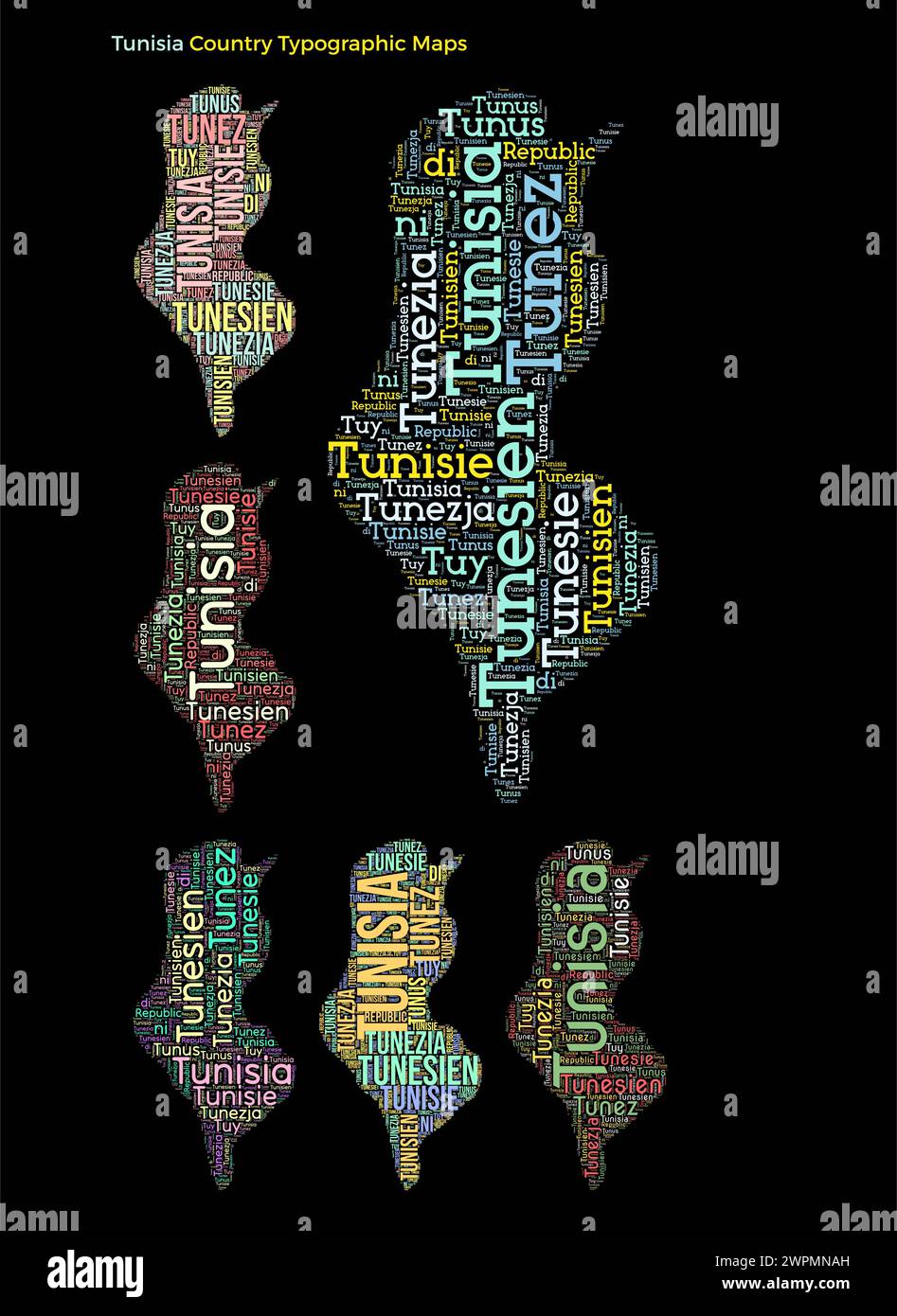 Tunisia. Set of typography style country illustrations. Tunisia map ...