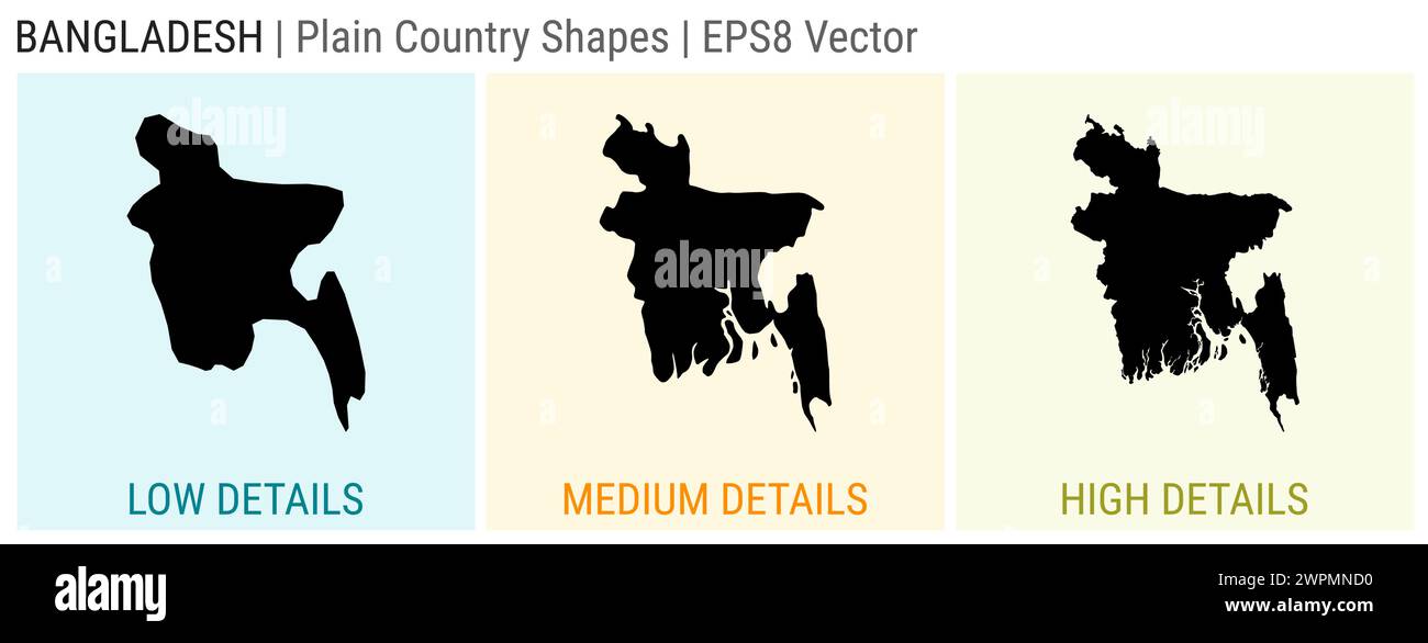 Bangladesh - plain country shape. Low, medium and high detailed maps of ...