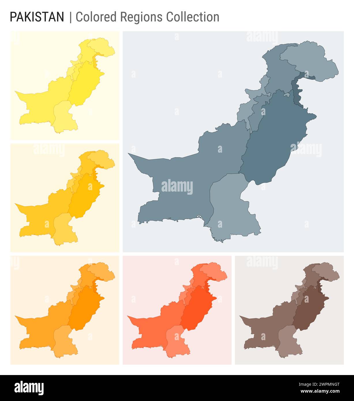 Pakistan map collection. Country shape with colored regions. Blue Grey ...