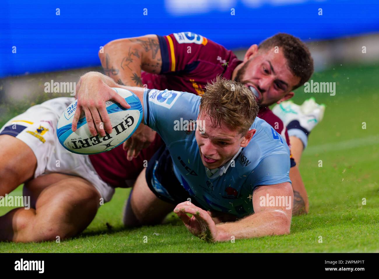 Sydney, Australia. 08th Mar, 2024. Max Jorgensen of the Waratahs scores ...