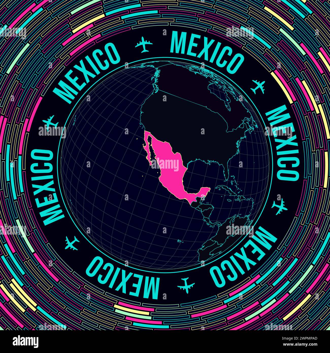 Glowing neon line map mexican hi-res stock photography and images - Alamy