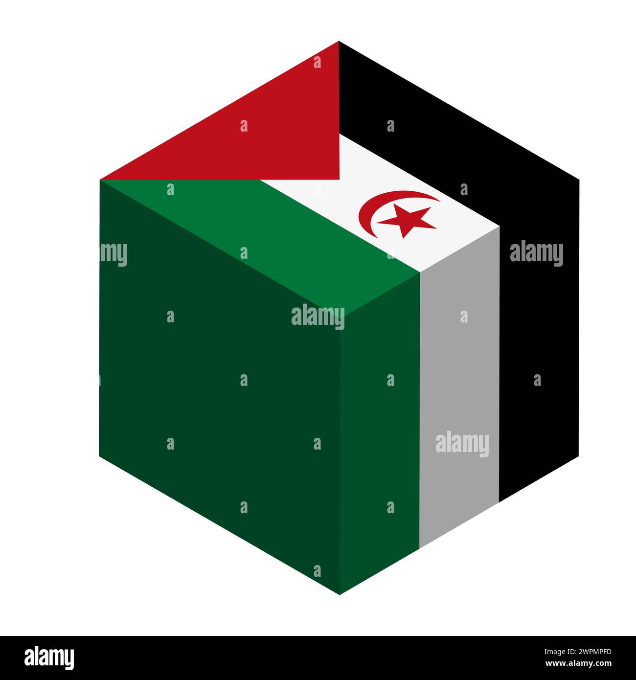 Sahrawi Arab Democratic Republic flag - isometric 3D cube isolated on white background. Vector ...