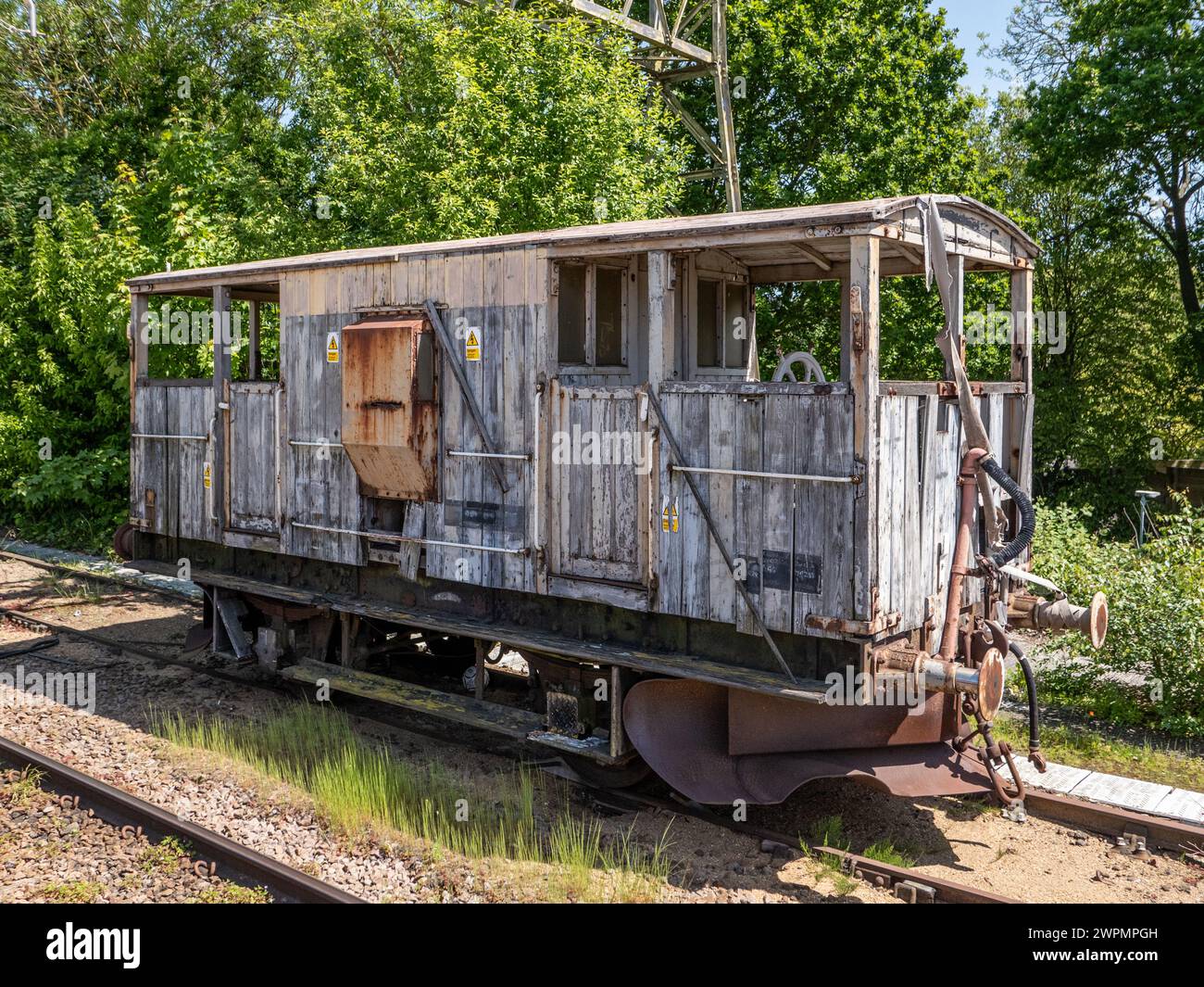 Derelict timber train wagon at Sheffield railway station, Essex. C2C ...