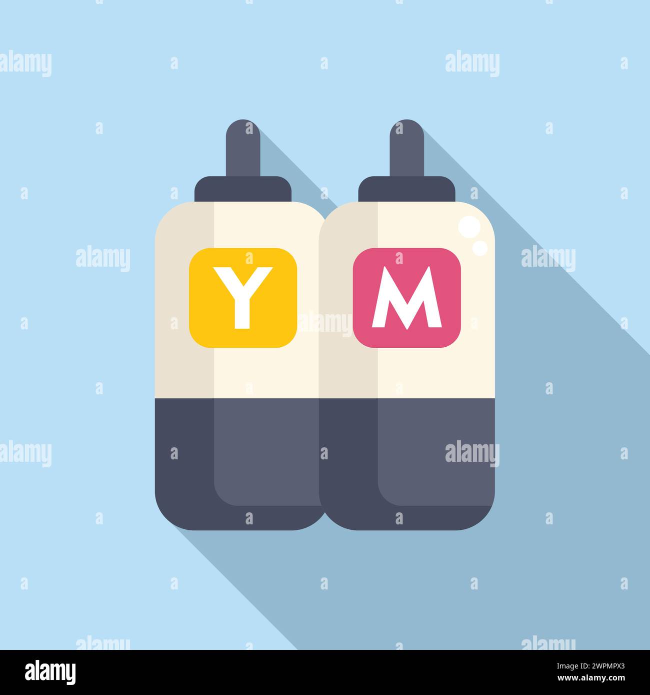 Ink bottles icon flat vector. Colorful garbage change. Colored device ...