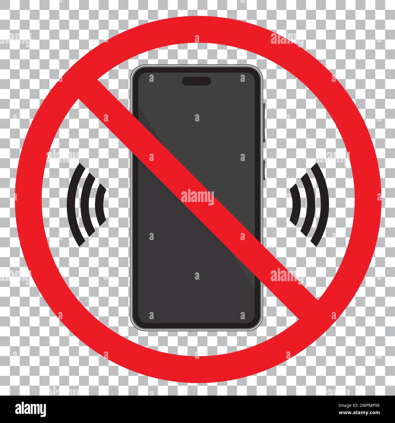 Cell telephone warning stop sign icon on transparent background. Phone ...
