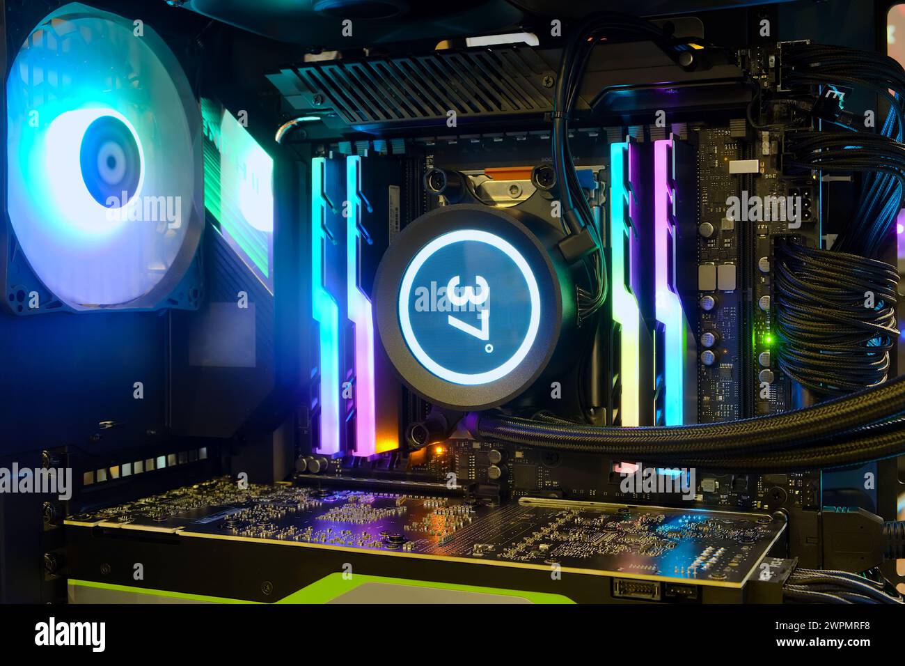 Close-up and inside high performance Desktop and cooling system on CPU ...