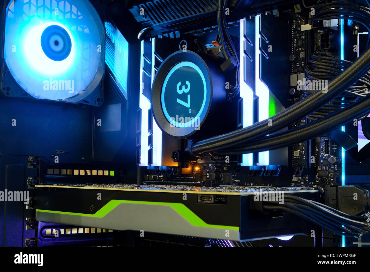 Close-up and inside high performance Desktop and cooling system on CPU ...