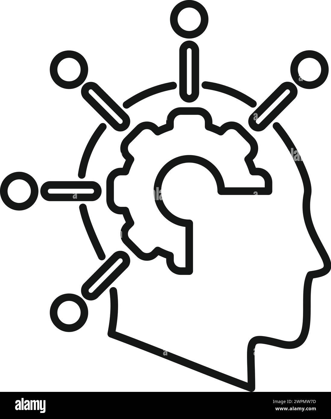 Gear Brain Solution Icon Outline Vector Mind Pictogram Plan Problem