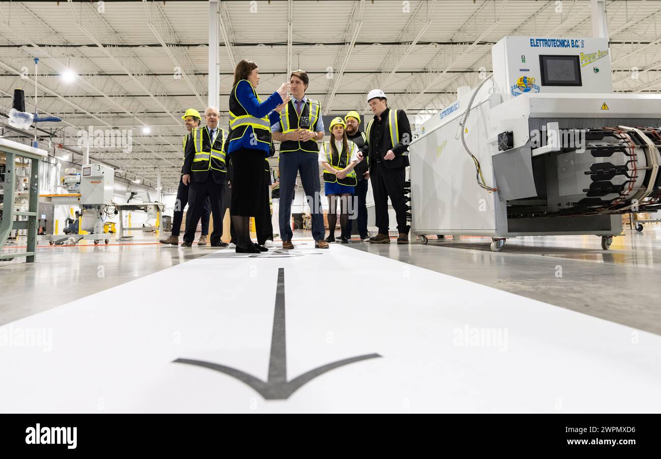 Montreal, Canada. 08th Mar, 2024. Prime Minister Justin Trudeau, centre ...