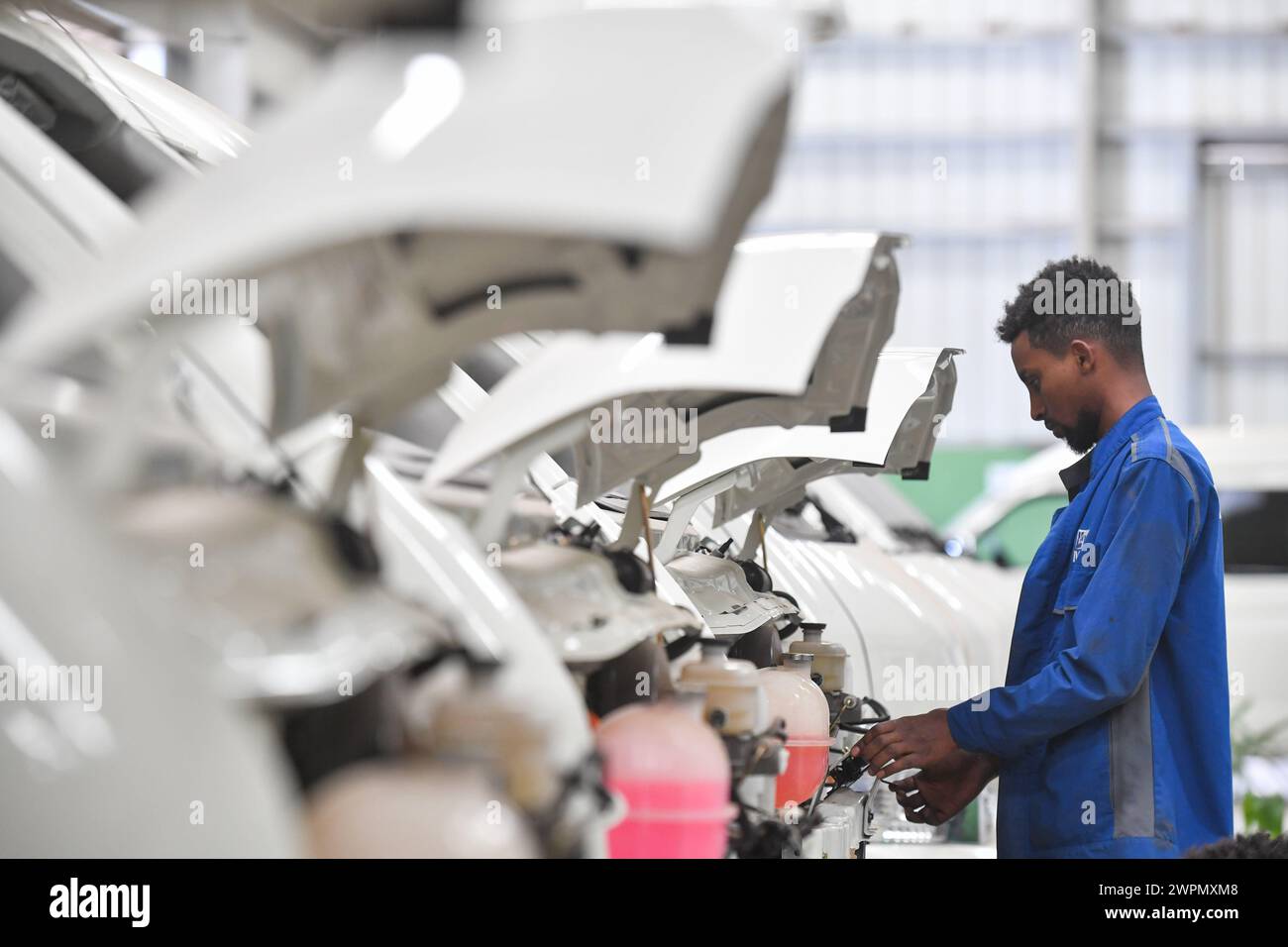 Addis Ababa, Ethiopia. 6th Mar, 2024. A worker assembles an electric ...