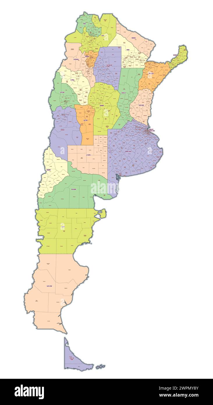 Administrative map of Argentina showing regions, provinces Stock Vector ...