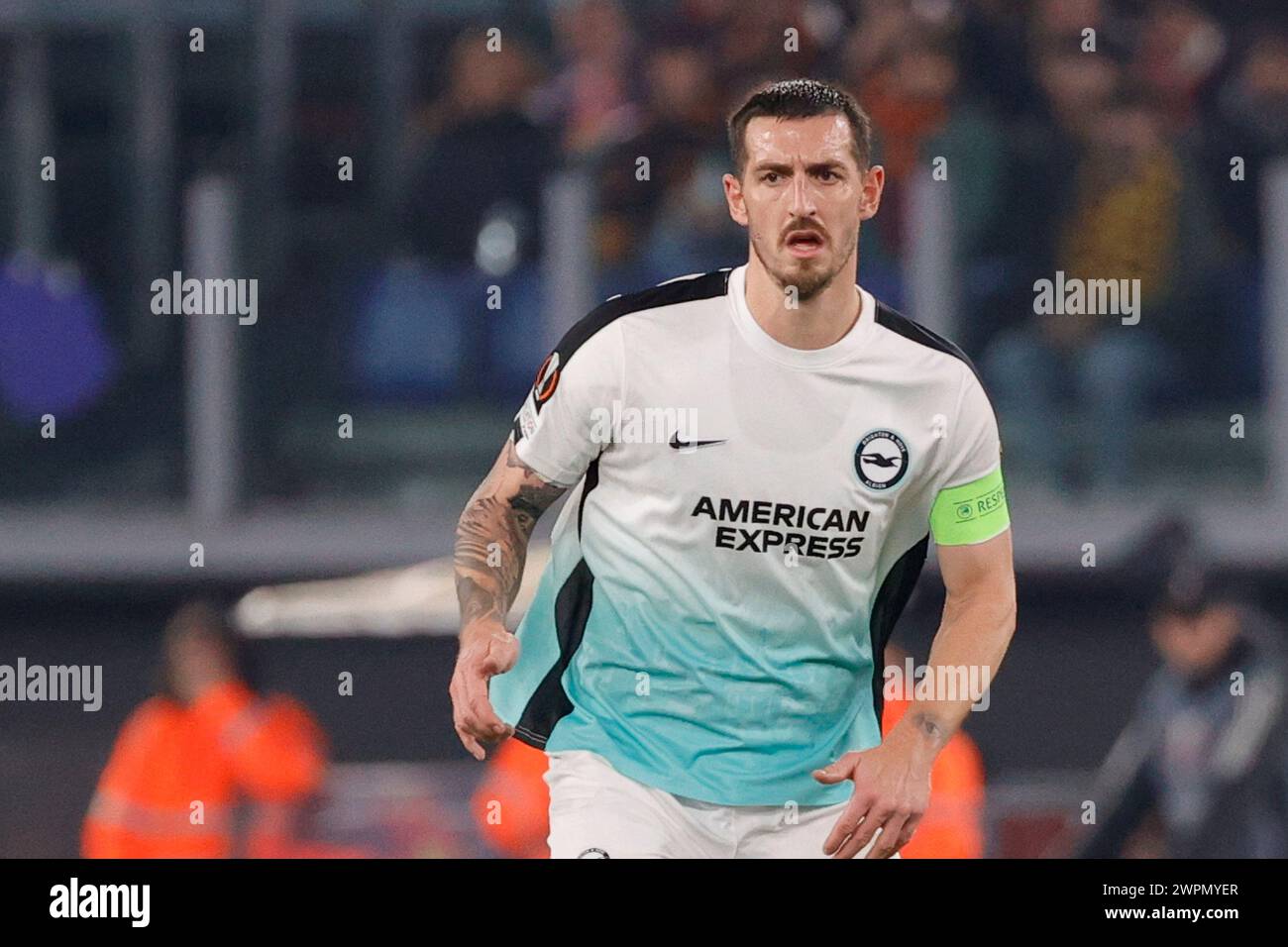 Lewis Dunk of Brighton looks on during Uefa Europa League round of 16 ...